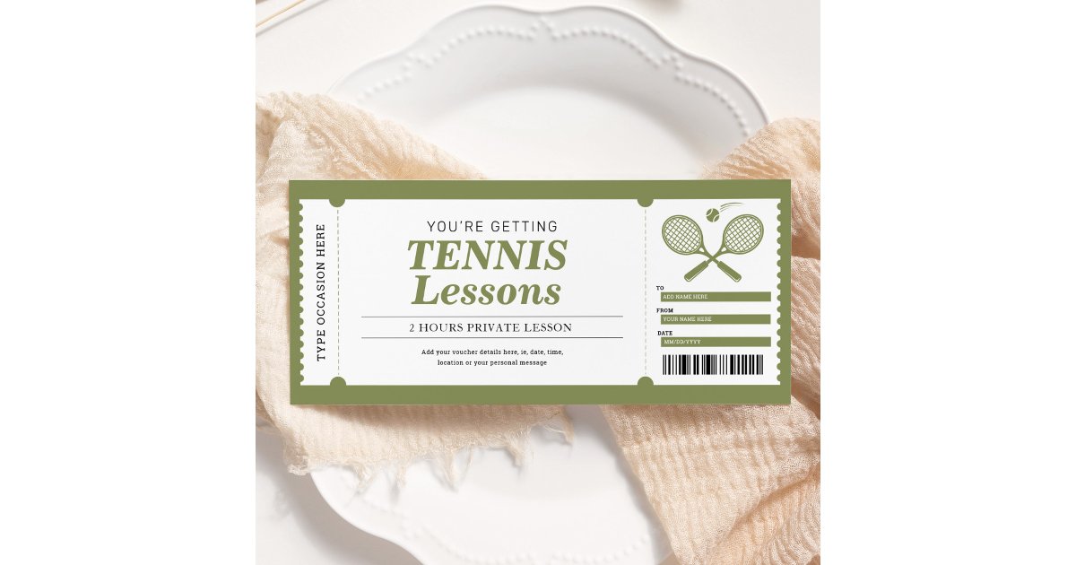 Tennis Lesson Gift Certificate Voucher Invitation | Zazzle