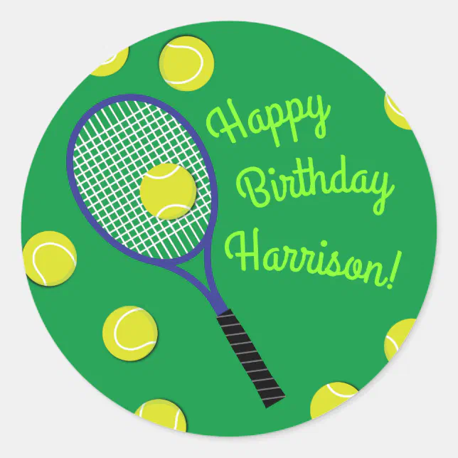 Tennis Sports Birthday Party Classic Round Sticker | Zazzle