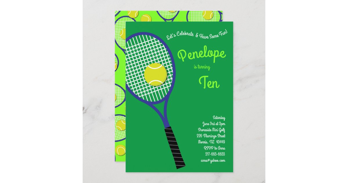 Tennis Sports Kids Birthday Party Invitation | Zazzle
