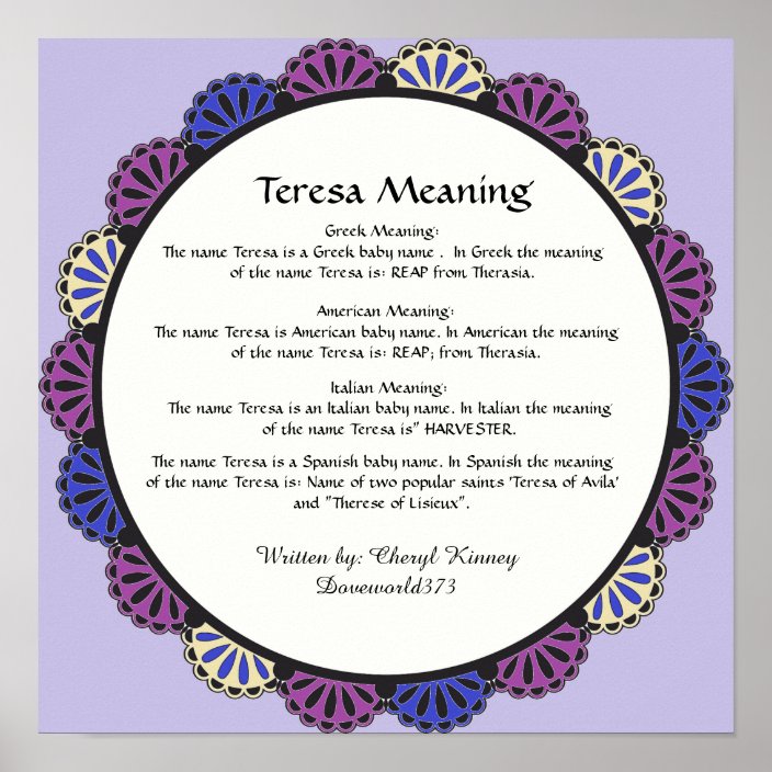 Teresa the meaning of the Name Poster | Zazzle