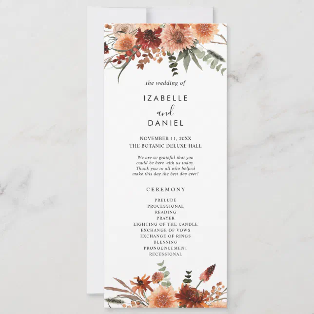 Terracotta Botanical Wedding Ceremony Program Invitation | Zazzle