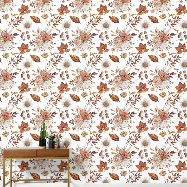 Terracotta bouquet of fall flowers arrangement wallpaper | Zazzle