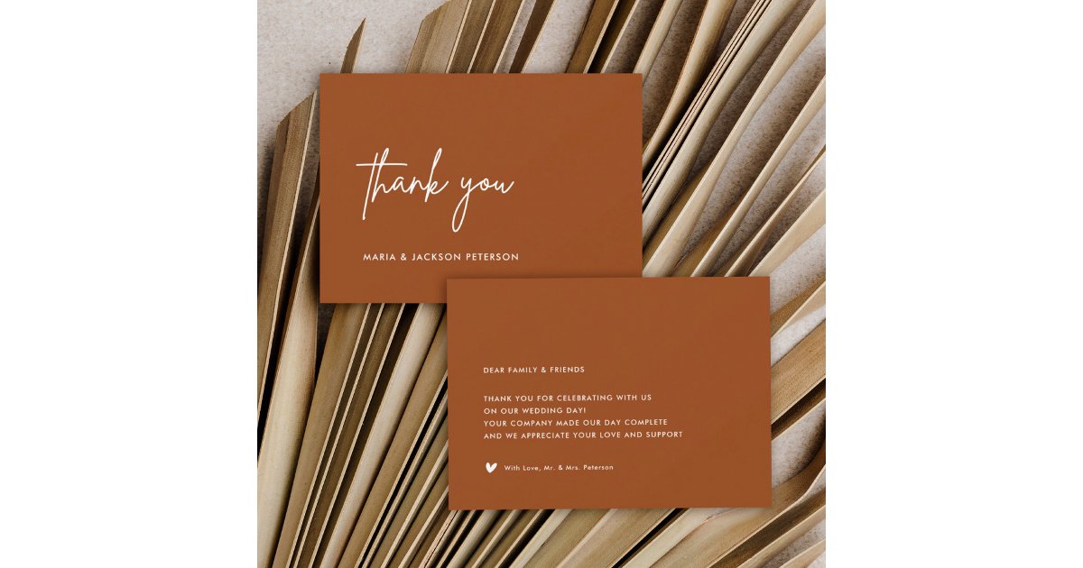 Terracotta Simple Wedding Thank You Cards | Zazzle
