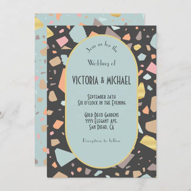 Terrazzo brass inlay modern wedding invitation | Zazzle