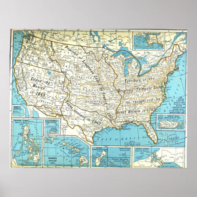 Territorial Acquisitions of the United States Map Poster | Zazzle
