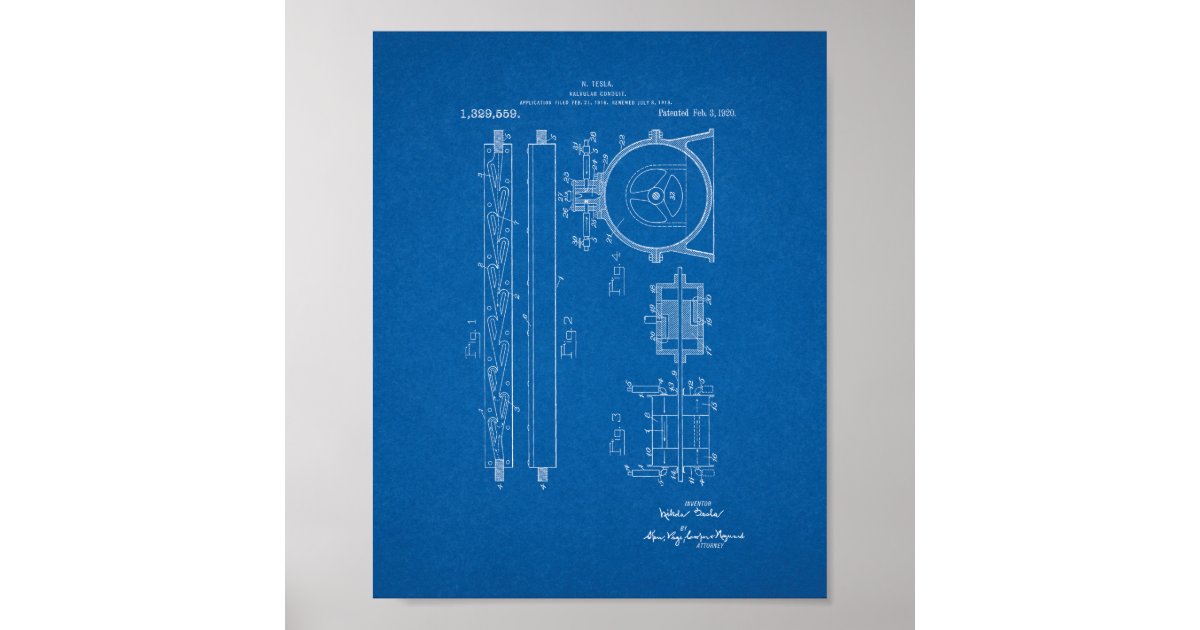 Tesla Valvular Conduit Patent - Blueprint Poster | Zazzle