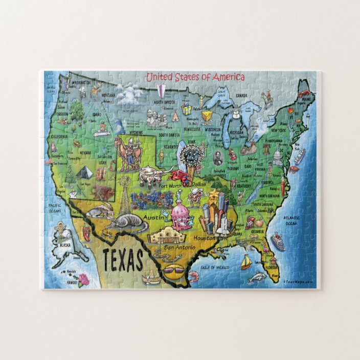 Texas USA Cartoon Map Jigsaw Puzzle | Zazzle.co.uk