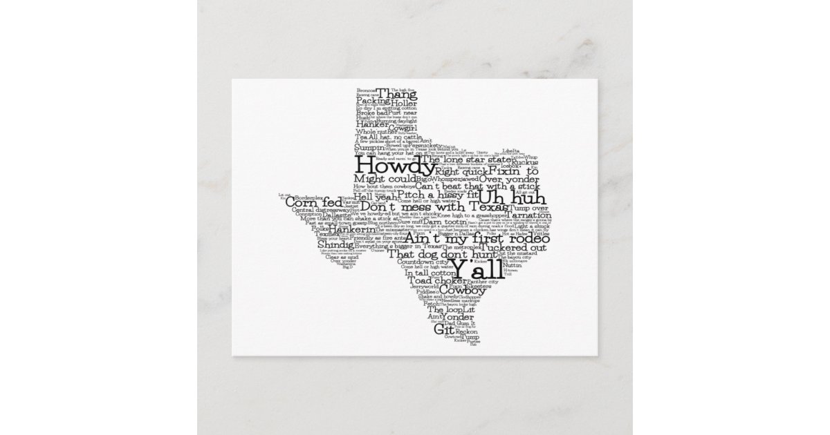 Texas USA Slang Word Art Map Postcard | Zazzle