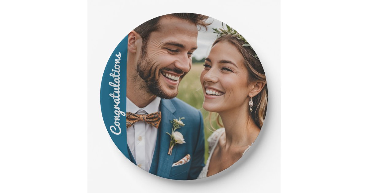 text and photo custom personalised party paper plate | Zazzle