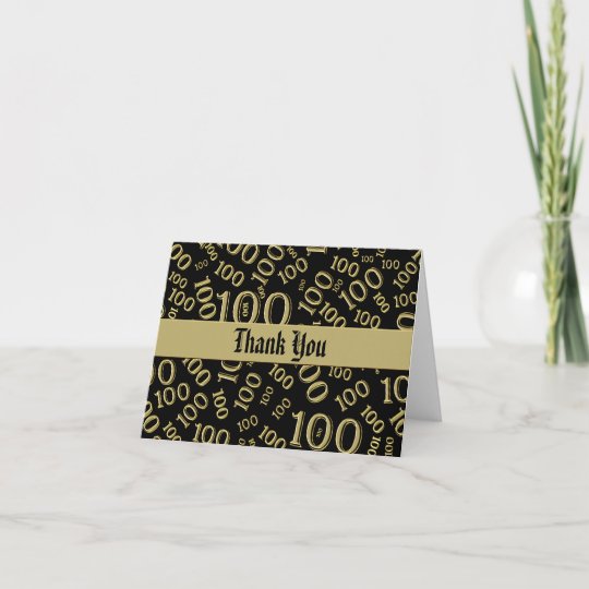 "Thank You" 100th Birthday Theme Gold Blsck Thank You Card | Zazzle.co.uk
