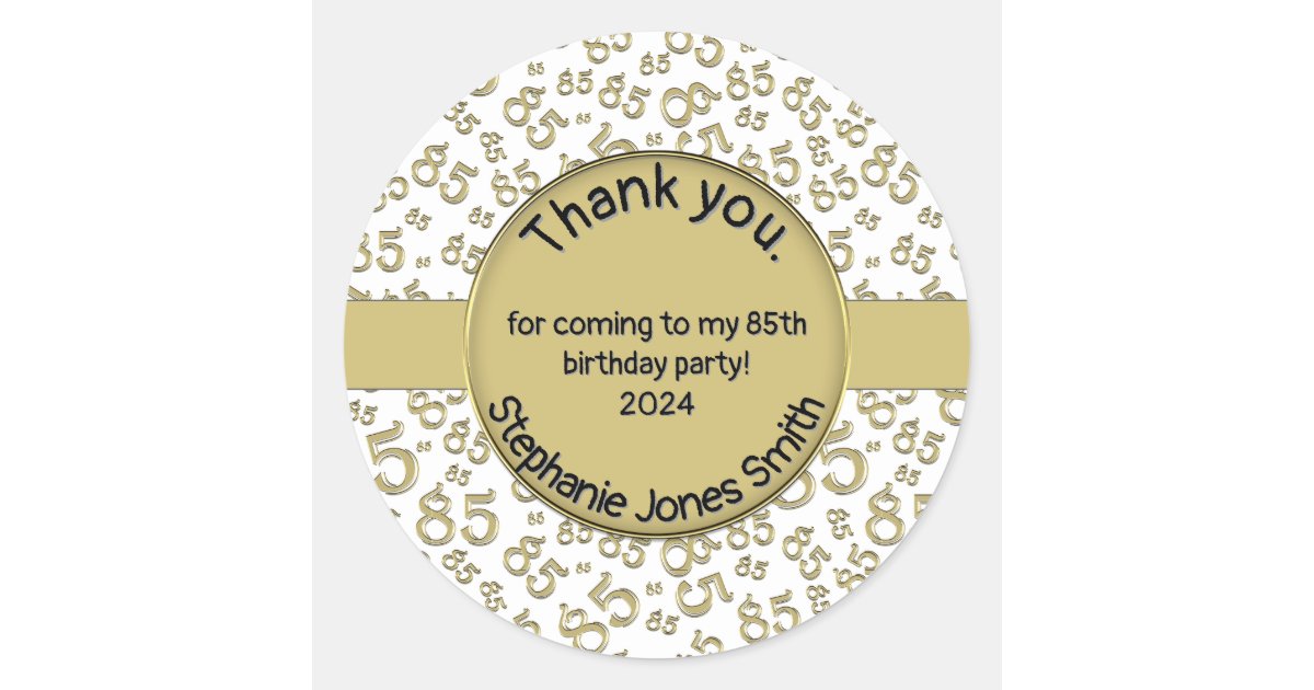 Thank You: 85th Birthday Gold/White Number Pattern Classic Round ...