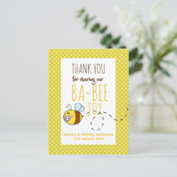 Thank You BA-BEE Baby Shower Greeting Yellow Dots Postcard | Zazzle