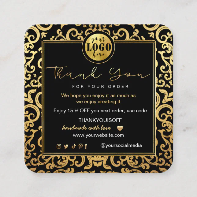 Thank You Business Insert Logo Gold Luxury Frame | Zazzle