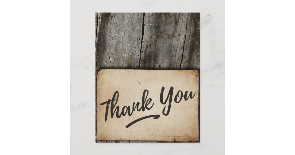 Thank You card - vintage, wood background, rustic | Zazzle