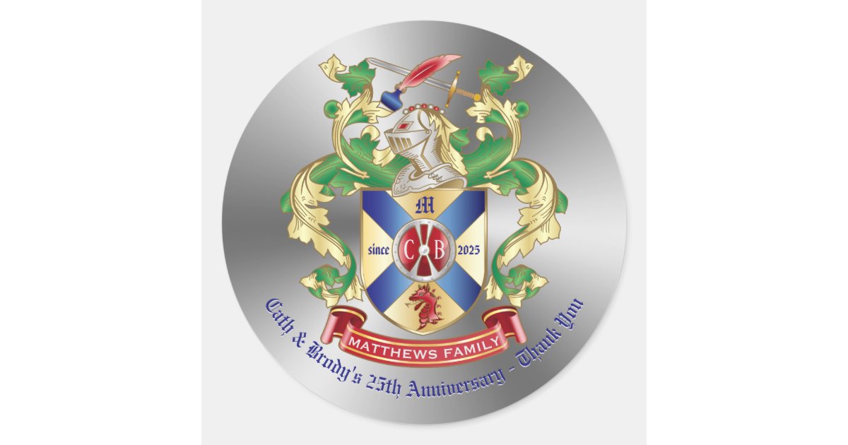 Thank You Coat of Arms Knight Shield Dragon Sword Classic Round Sticker ...