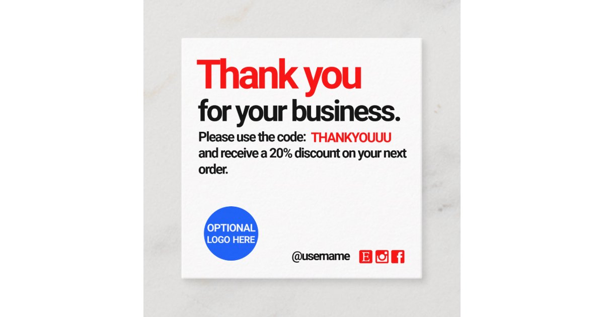 Thank You Customer Appreciation Discount Card | Zazzle