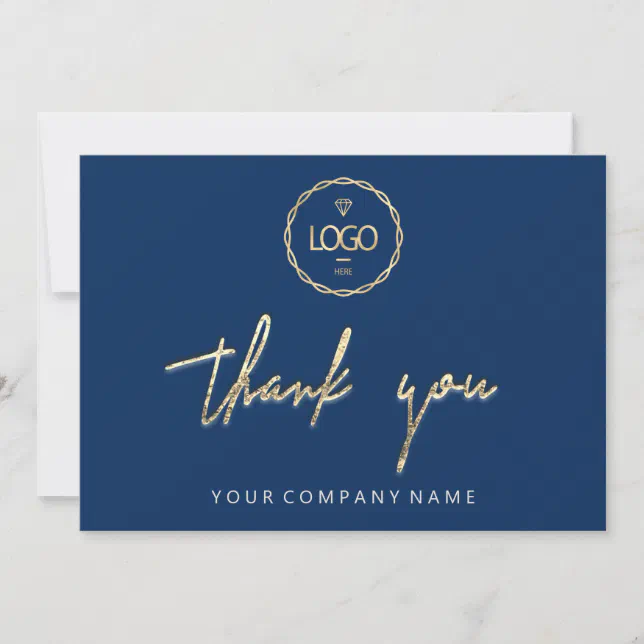 Thank You Golden Script Business Logo Blue Navy Invitation | Zazzle