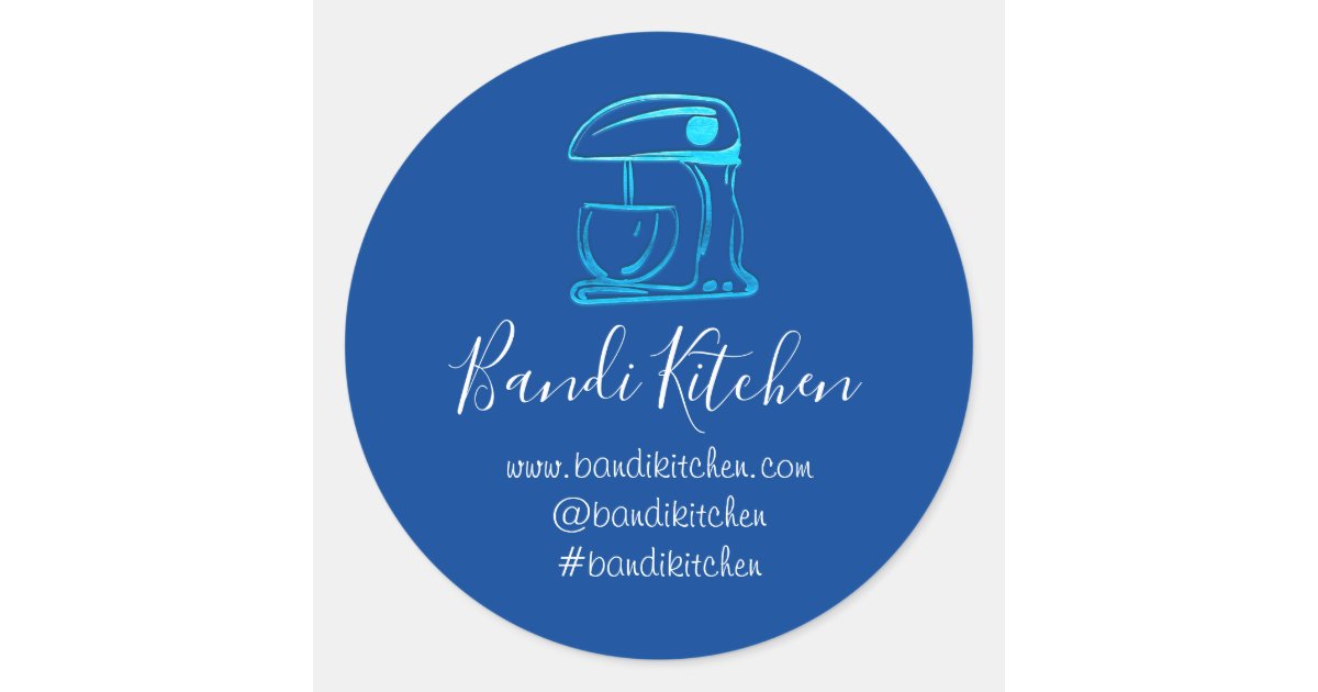 Thank You Logo Kitchen Cooking Bakery Blue Navy Classic Round Sticker ...