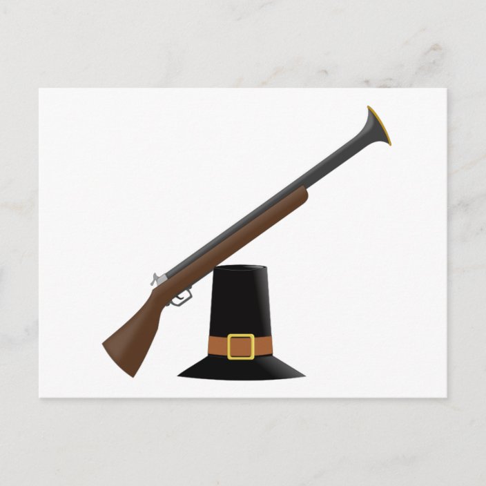 Thanksgiving Musket and Pilgrim Hat (Capotain) Holiday Postcard ...