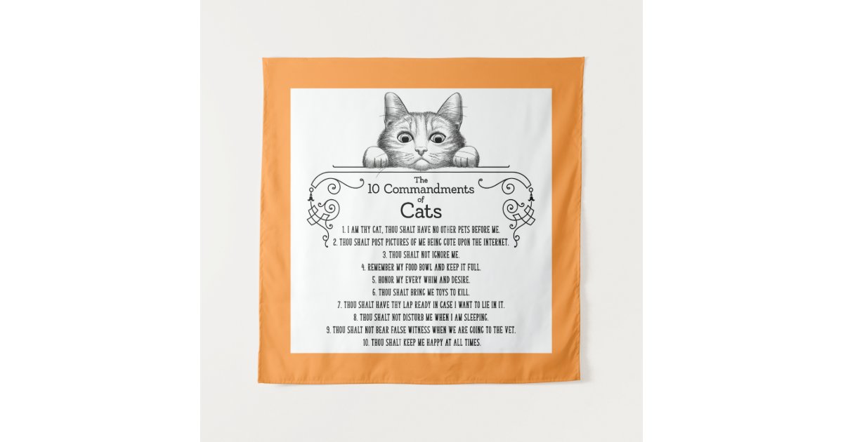 The 10 Commandments of Cats Funny Tapestry | Zazzle