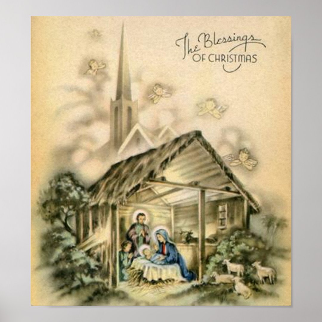 The Blessings of Christmas Nativity Scene Poster | Zazzle