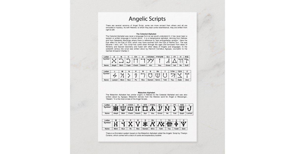 The Celestial Alphabet Angelic Script Chart Postcard | Zazzle