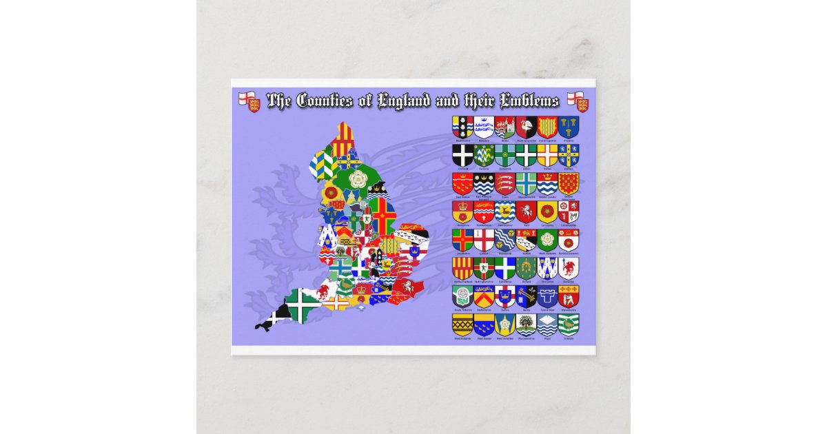 The Counties of England, their flags & emblems Postcard | Zazzle