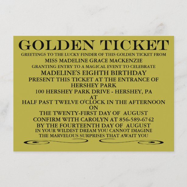 Golden Ticket Invitations | Zazzle UK