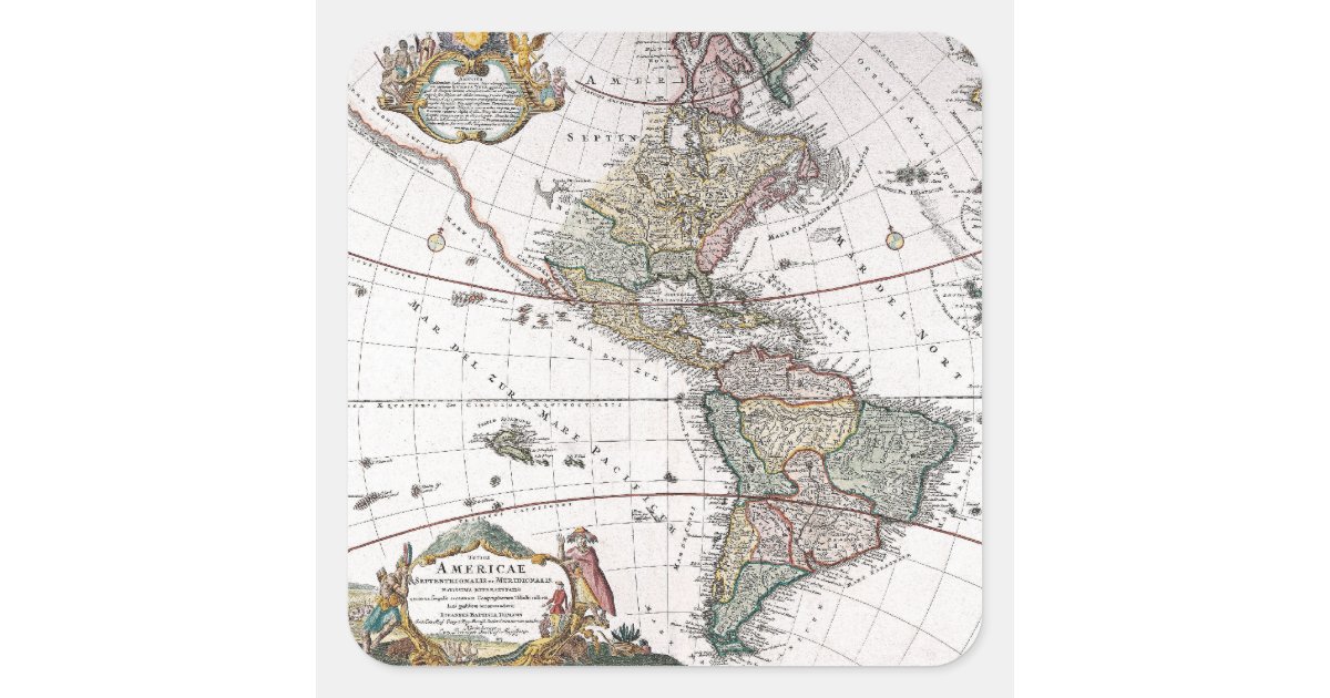 The Homanns Heirs Map of The Americas Square Sticker | Zazzle