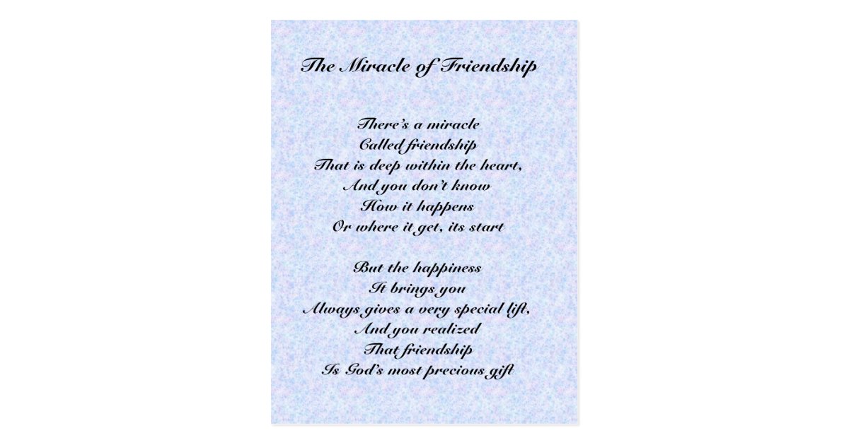 The Miracle of Friendship poem Postcard | Zazzle.co.uk