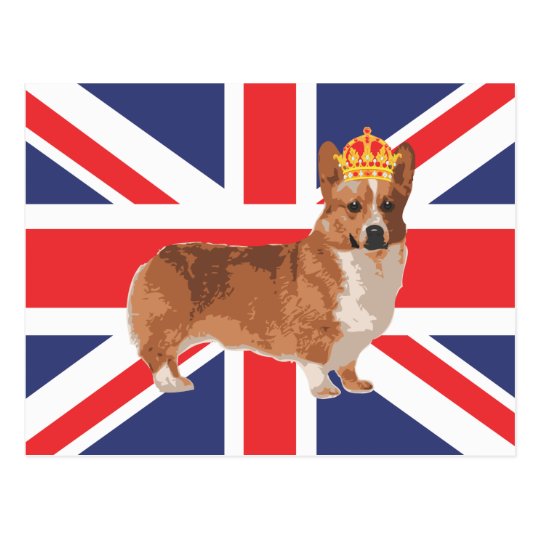 The Queen's Corgi with Crown and Union Jack Postcard | Zazzle.co.uk
