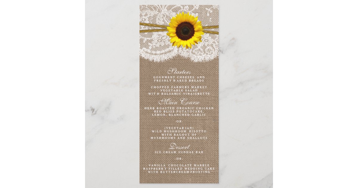 The Rustic Sunflower Wedding Collection Menu Card | Zazzle