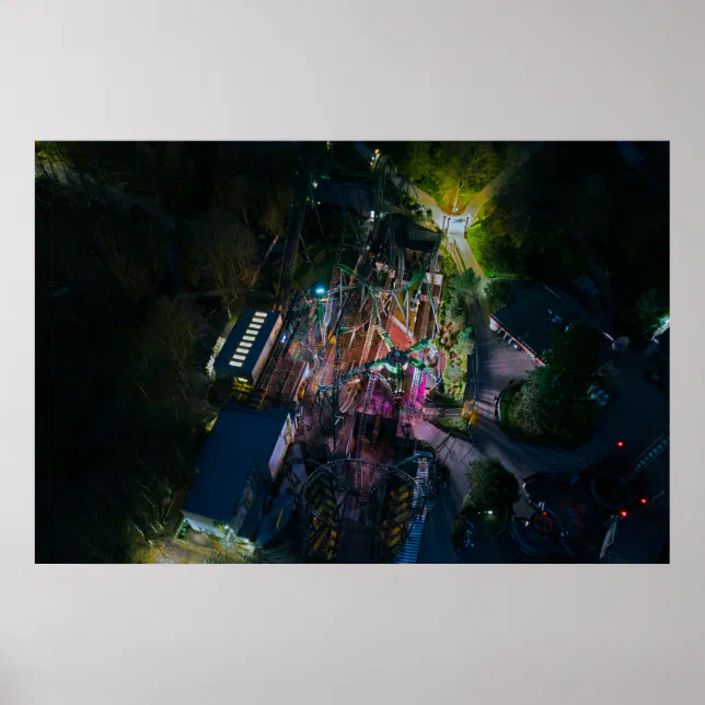 The Smiler At Night Drone | Alton Towers Resort Poster | Zazzle