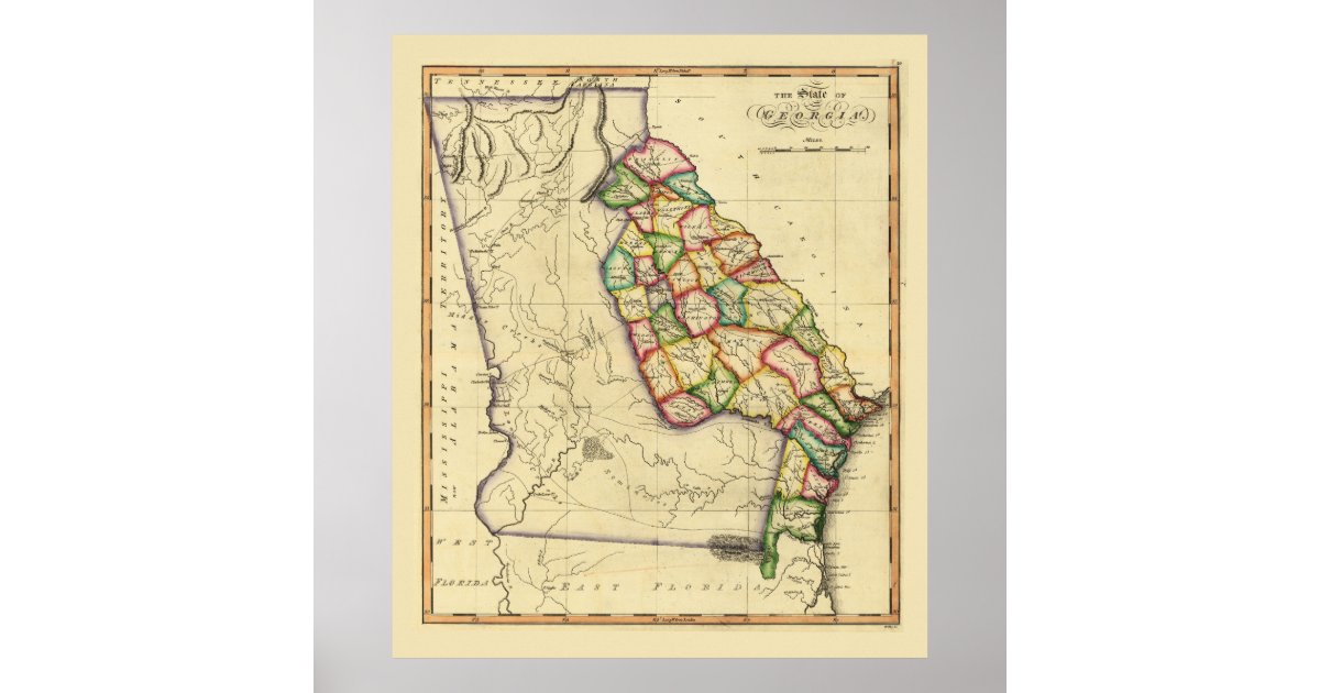 The State of Georgia Map (circa 1810) Poster | Zazzle