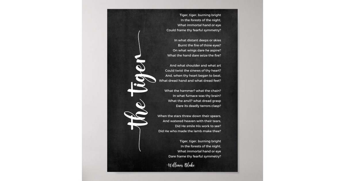 The Tiger Poem by William Blake Black and White Poster | Zazzle