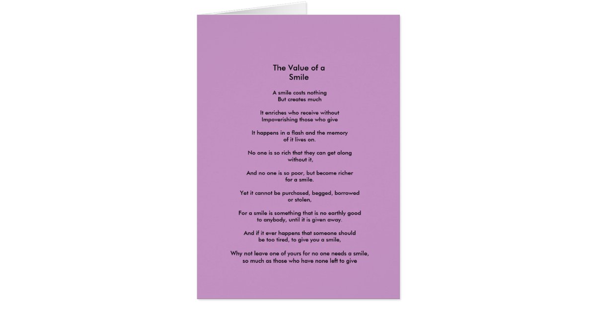 The Value of a Smile poem | Zazzle
