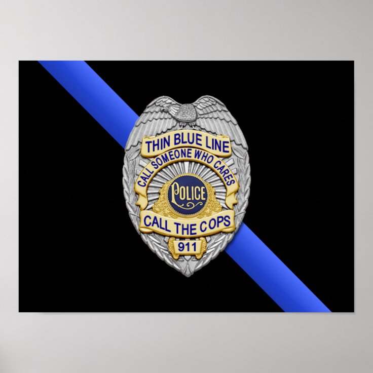 Thin Blue Line Flag & Badge Poster | Zazzle