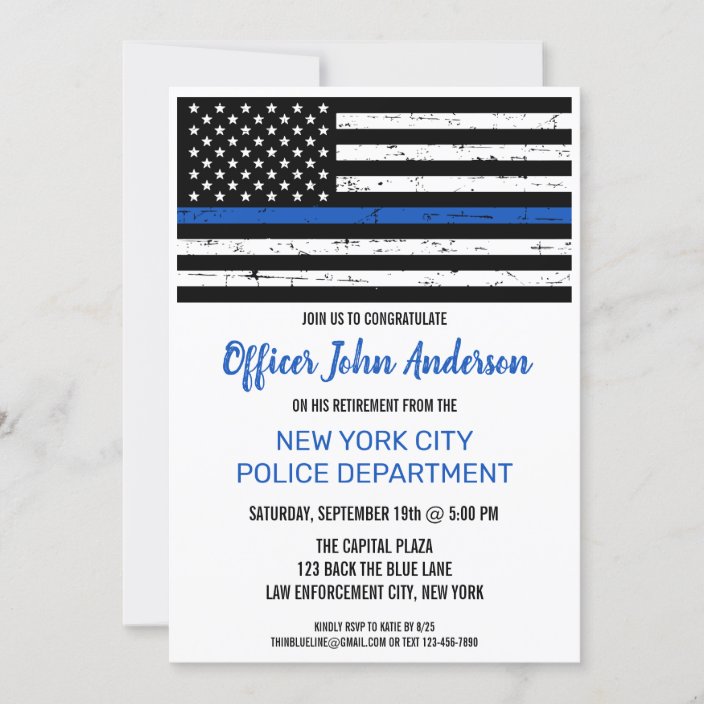 Thin Blue Line Law Enforcement Police Retirement Invitation | Zazzle.co.uk