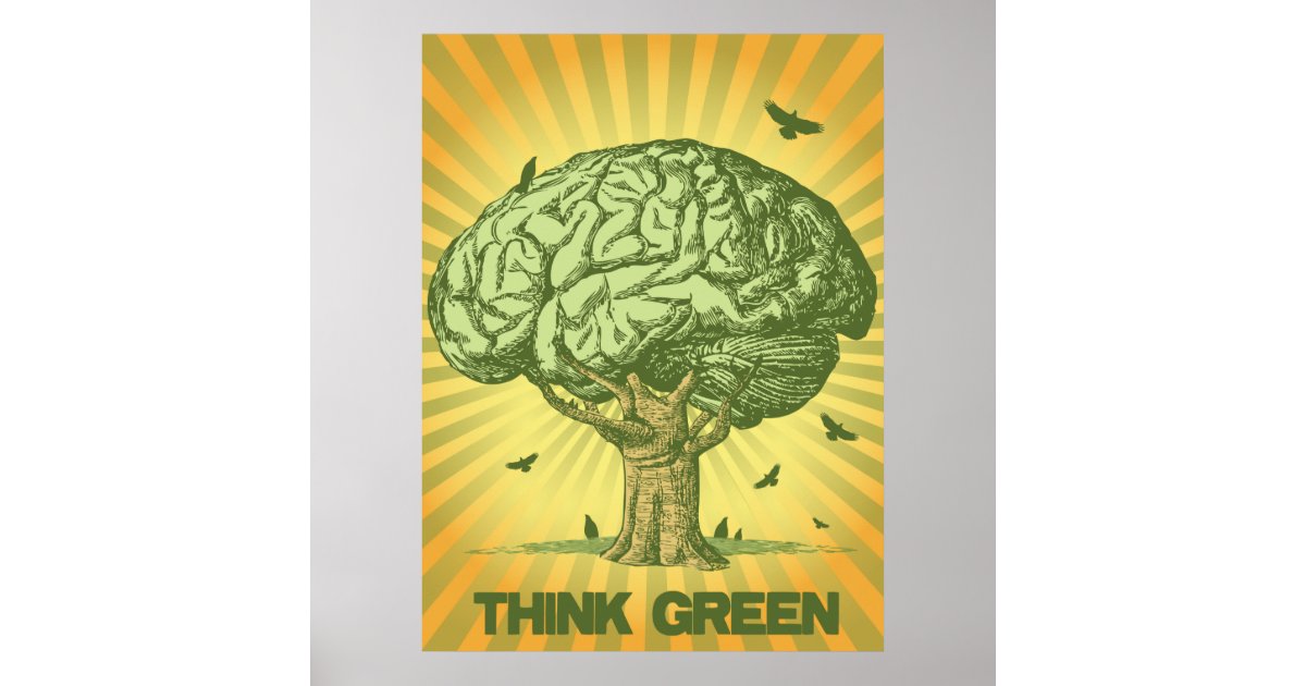 Think Green Brain Tree Poster | Zazzle
