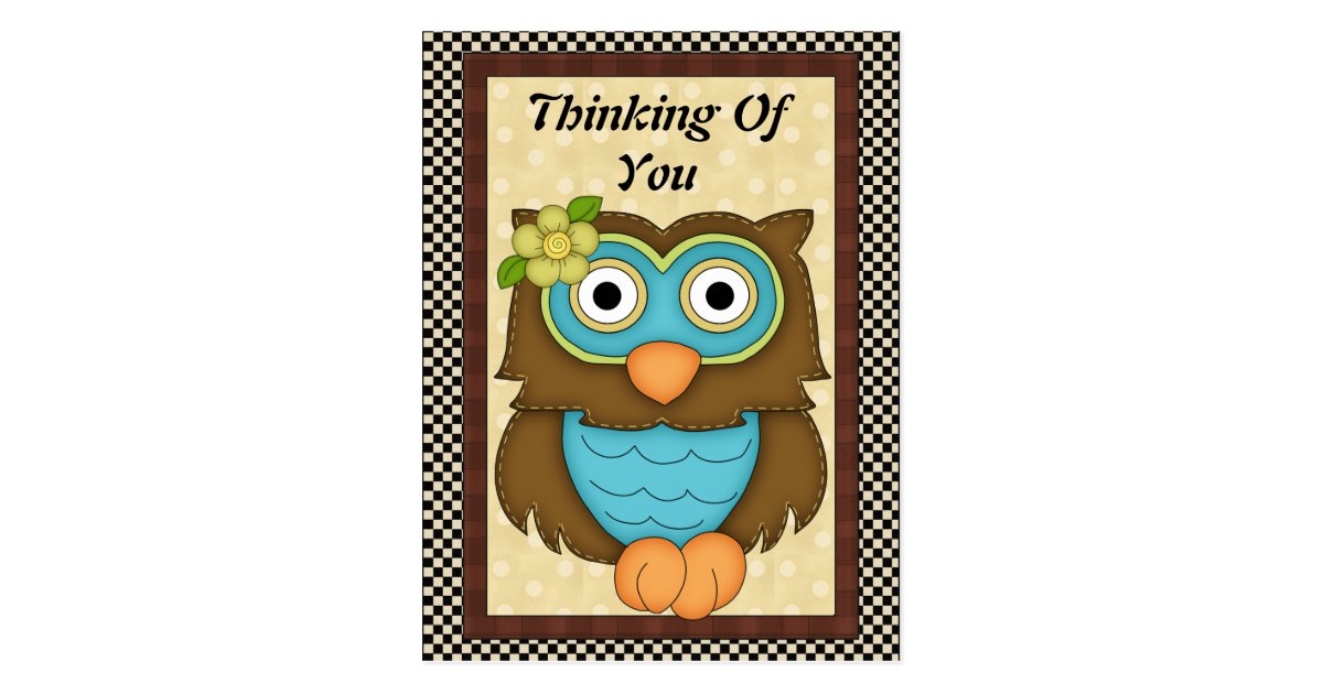 Thinking Of You Owl postcard | Zazzle.co.uk