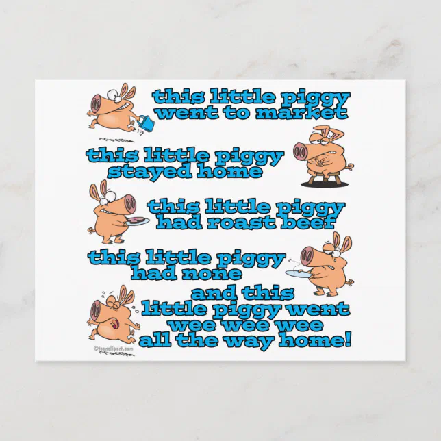 this little piggy nursery rhyme cartoon postcard | Zazzle