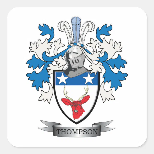 Thompson Family Crest Coat of Arms Square Sticker | Zazzle