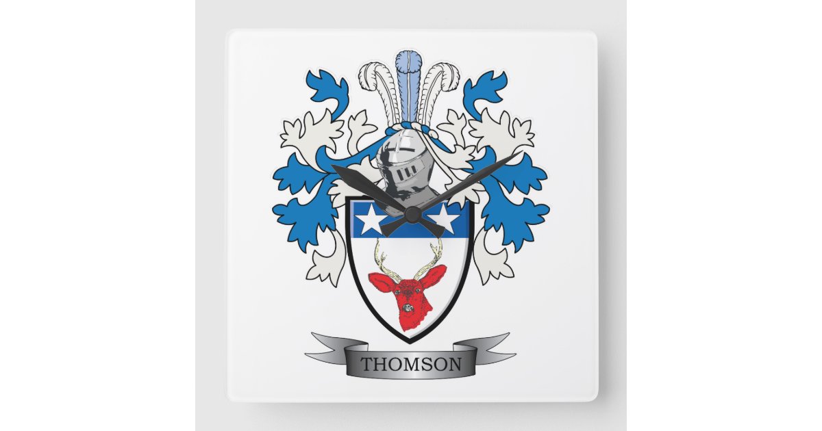 Thomson Family Crest Coat of Arms Square Wall Clock | Zazzle