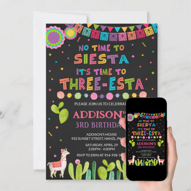 Three Esta Birthday Invitation | Zazzle