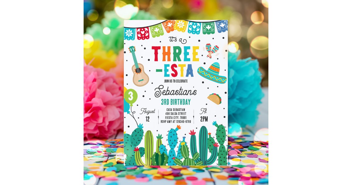 Three-Esta Mexican Fiesta 3rd Birthday Party Invitation | Zazzle