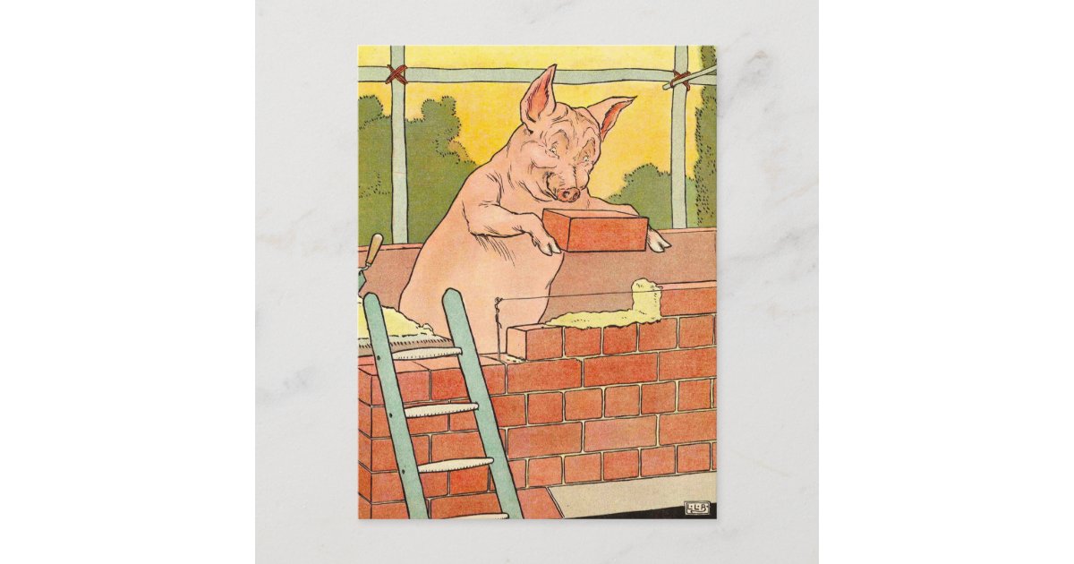 Three Little Pigs: Bricks to Build a House Postcard | Zazzle