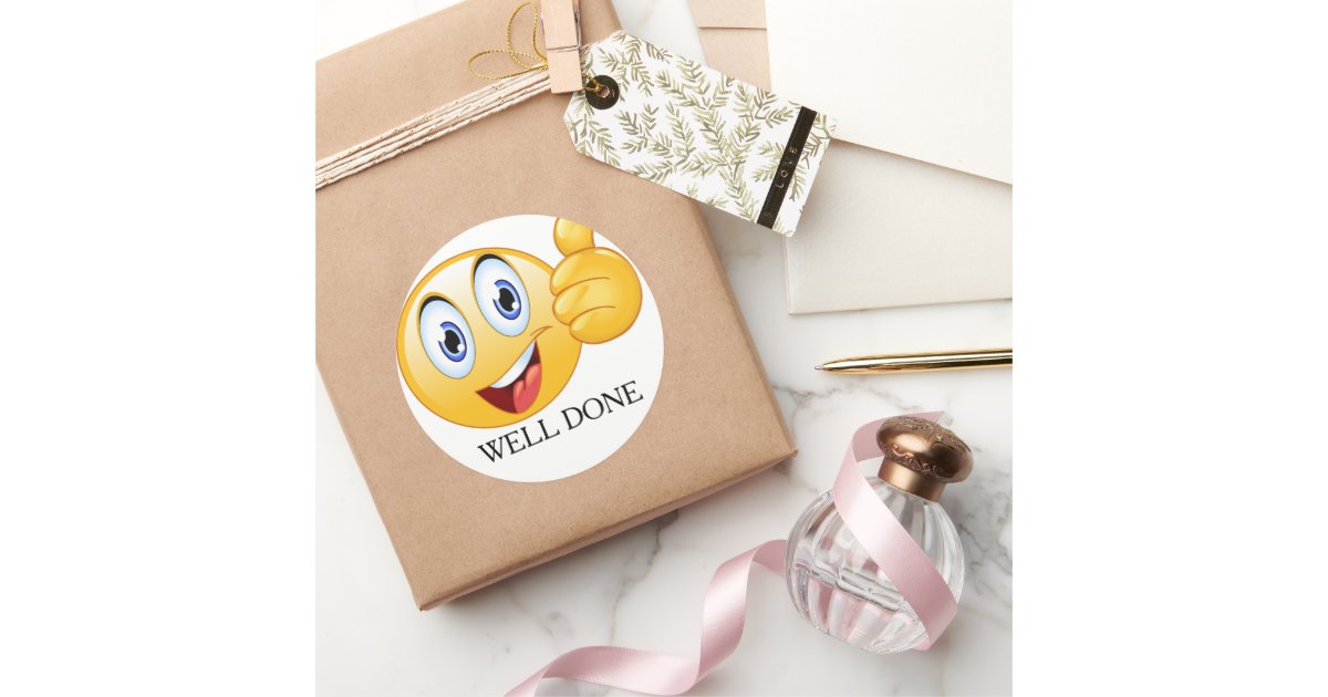 Thumbs Up Emoji Well Done Happy Face Customised Classic Round Sticker ...