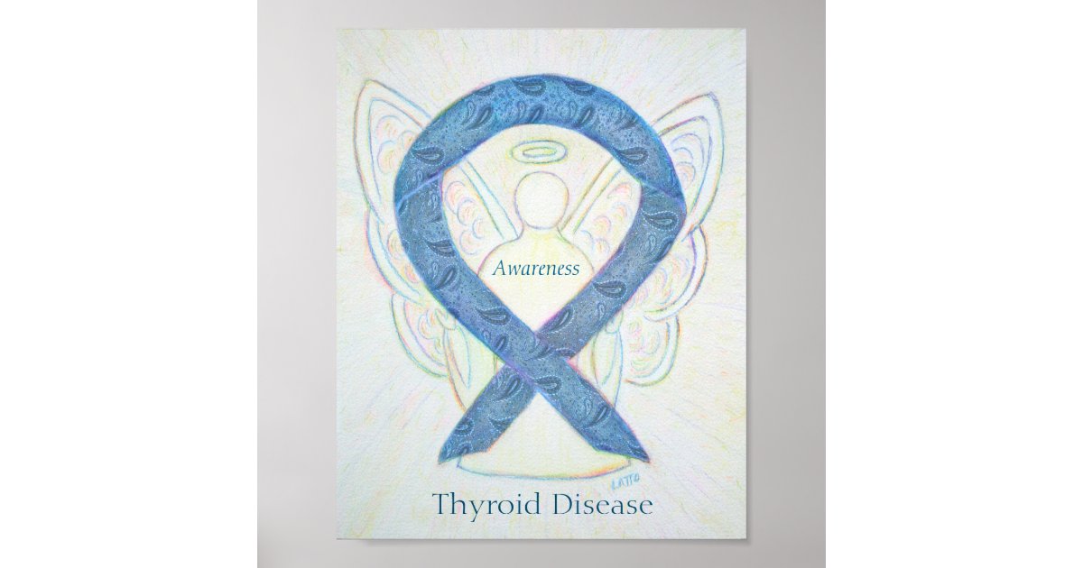 Thyroid Disease Awareness Ribbon Angel Art Poster | Zazzle