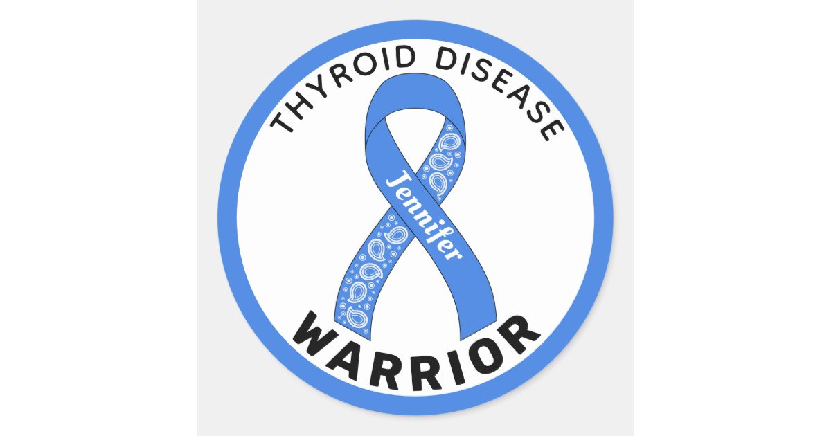 Thyroid Disease Warrior Ribbon White Round Sticker | Zazzle