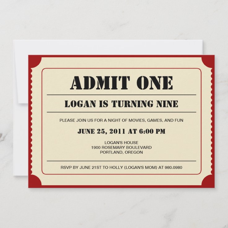 Ticket Stub Party Invitation | Zazzle